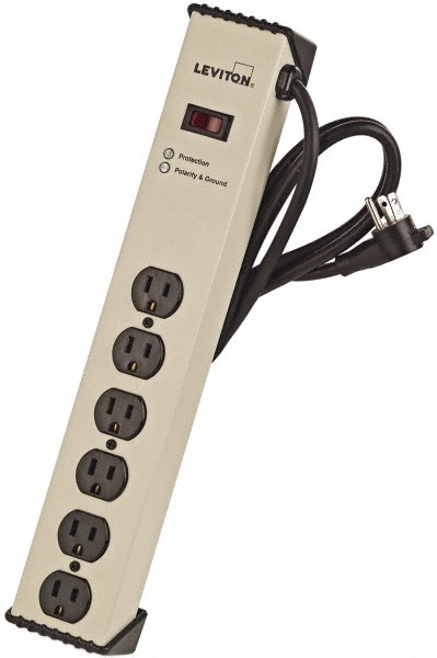 Surge Protector Leviton 5100-IPS heavy duty Power Strip 6 outlet Metal ...