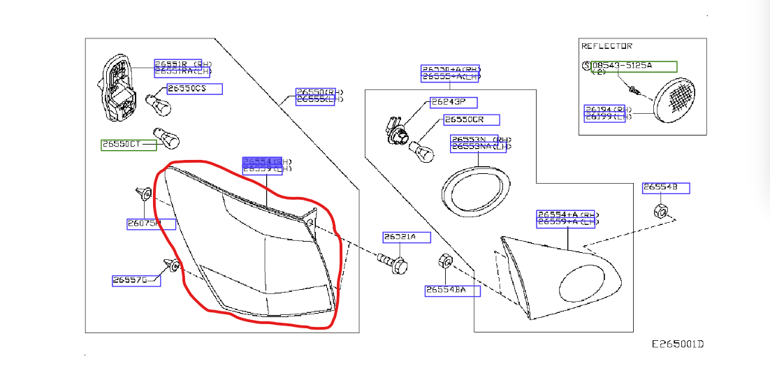26554BR00A Genuine Nissan Body Assy-combination Lamp RH 26554-br00a for ...