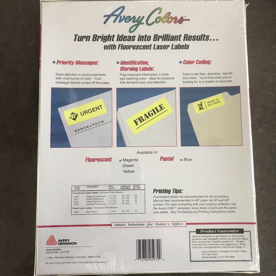 Avery Colors Fluorescent Laser Labels 1 x 2-5/8 Neon Yellow 750/Pack ...