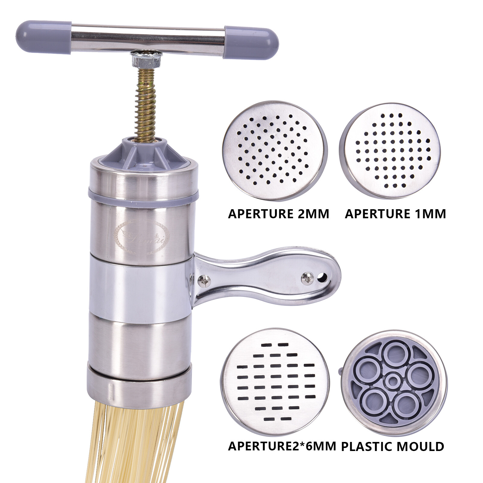 5 molds Manual Noodle Pasta Maker Press Kitchen Tool Machine Stainless ...