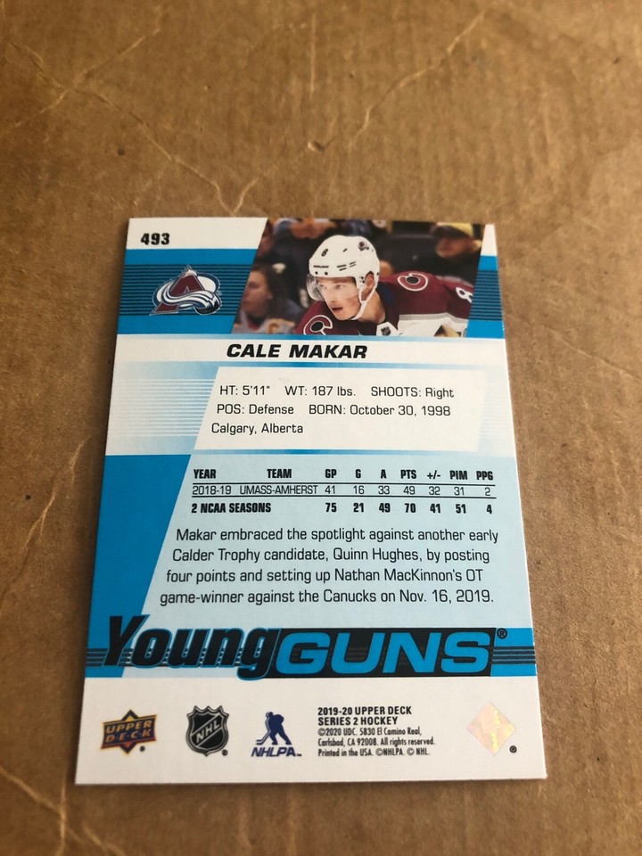 2019/20 UD CALE MAKAR YOUNG GUNS ROOKIE CARD | eBay