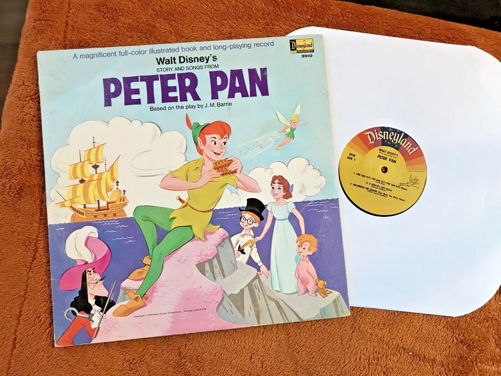Walt Disney Peter Pan LP Record w/Book Disneyland 3910 1969 story ...