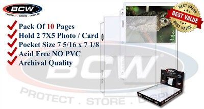 10 BCW 2 Pocket Pages For 5x7 Photos / Cards / Currency Note Archival ...