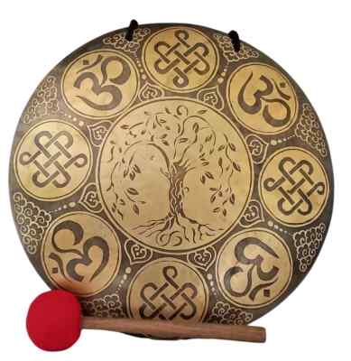 18 inches Handmade ॐ OM Tree of Live Carved Gong, Sound Healing Chakra ...