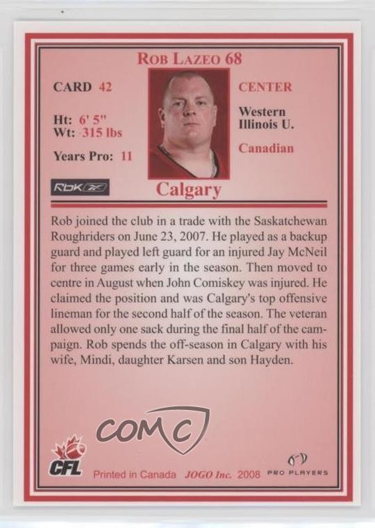 2008 Jogo CFL Rob Lazeo #42 z9k | eBay