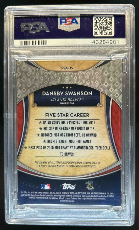 2017 Topps Five Star Dansby Swanson Auto Blue Rookie RC #7/25 Braves ...