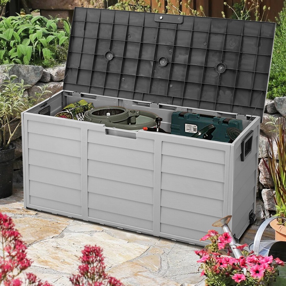 Large Plastic Garden Storage Box Outdoor Shed Deck Container Bins ...