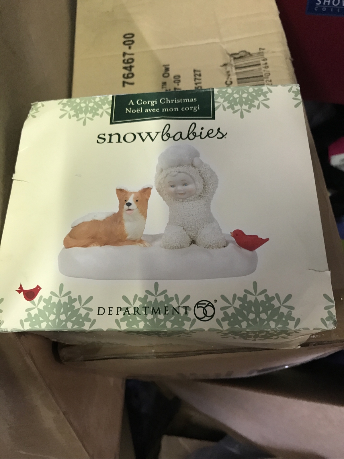 Dept 56 SNOWBABIES Figurine CORGI CHRISTMAS Snowball Dog Cardinal Bird ...