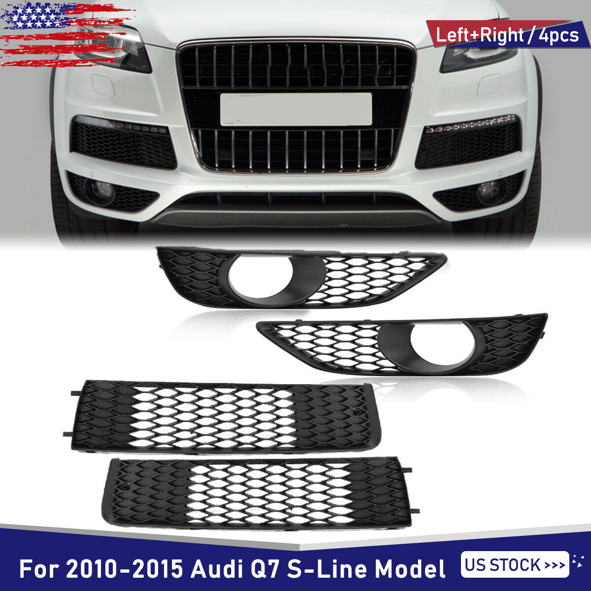 For 2010-2015 Audi Q7 S-Line Front Bumper Grille & Fog Light Cover ...