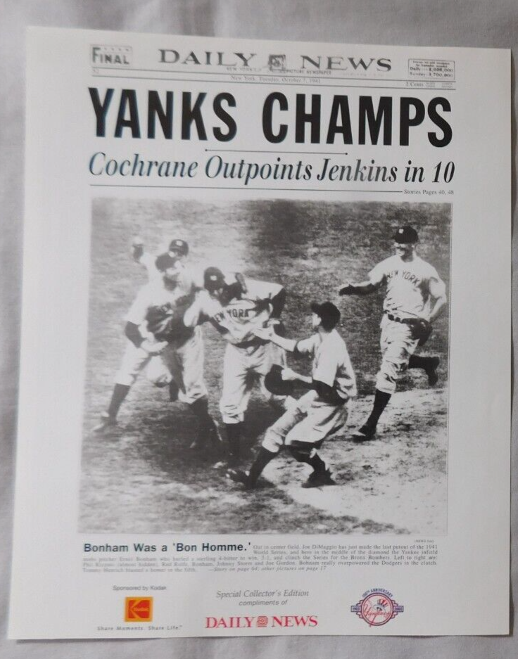 1941 New York Yankees World Champions Team 8x10 Photo Daily News Insert ...