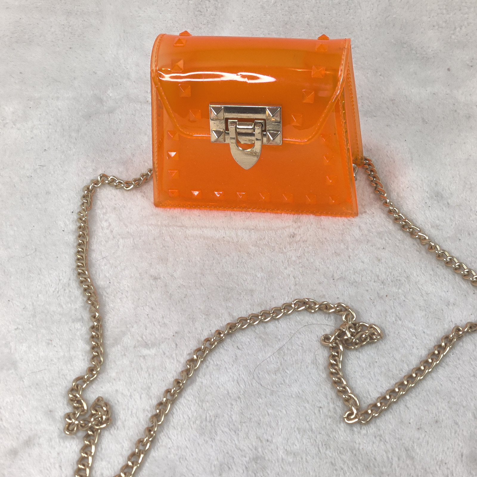 Mini see through orange transparent purse bag gold ch… - Gem