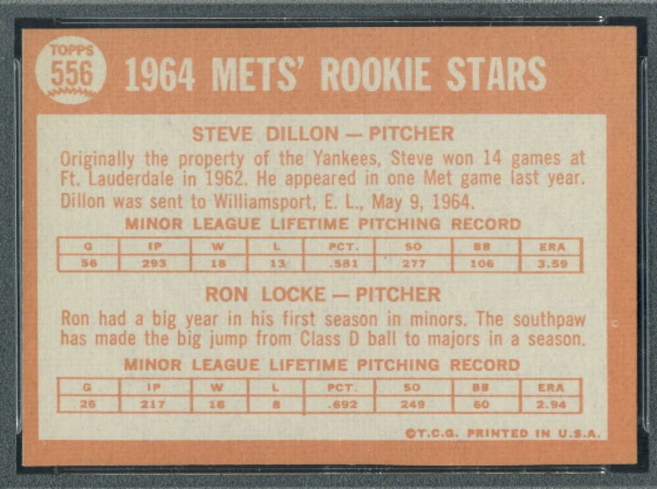 1964 Topps #556 Steve Dillon/Ron Locke PSA 7 RC Rookie Mets Rookies ...