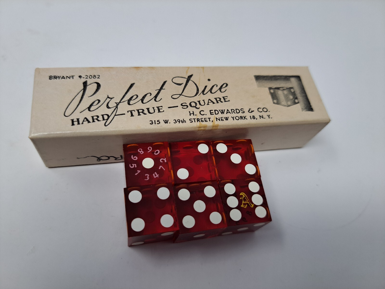 Vintage HC Edwards Hard True Square Dice - Bryant 9-2082 Box of 6 Red ...