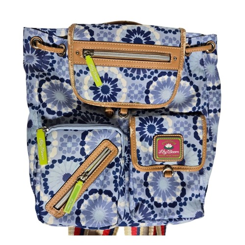Lily Bloom Blue Floral Backpack With Multiple Pockets & Adjustable ...