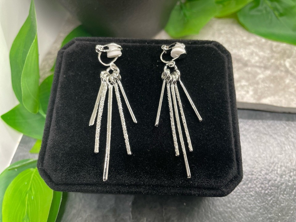 2” Earring Set Clip-On Silver-tone Retro Boho Dangle Drop New Free Ship ...