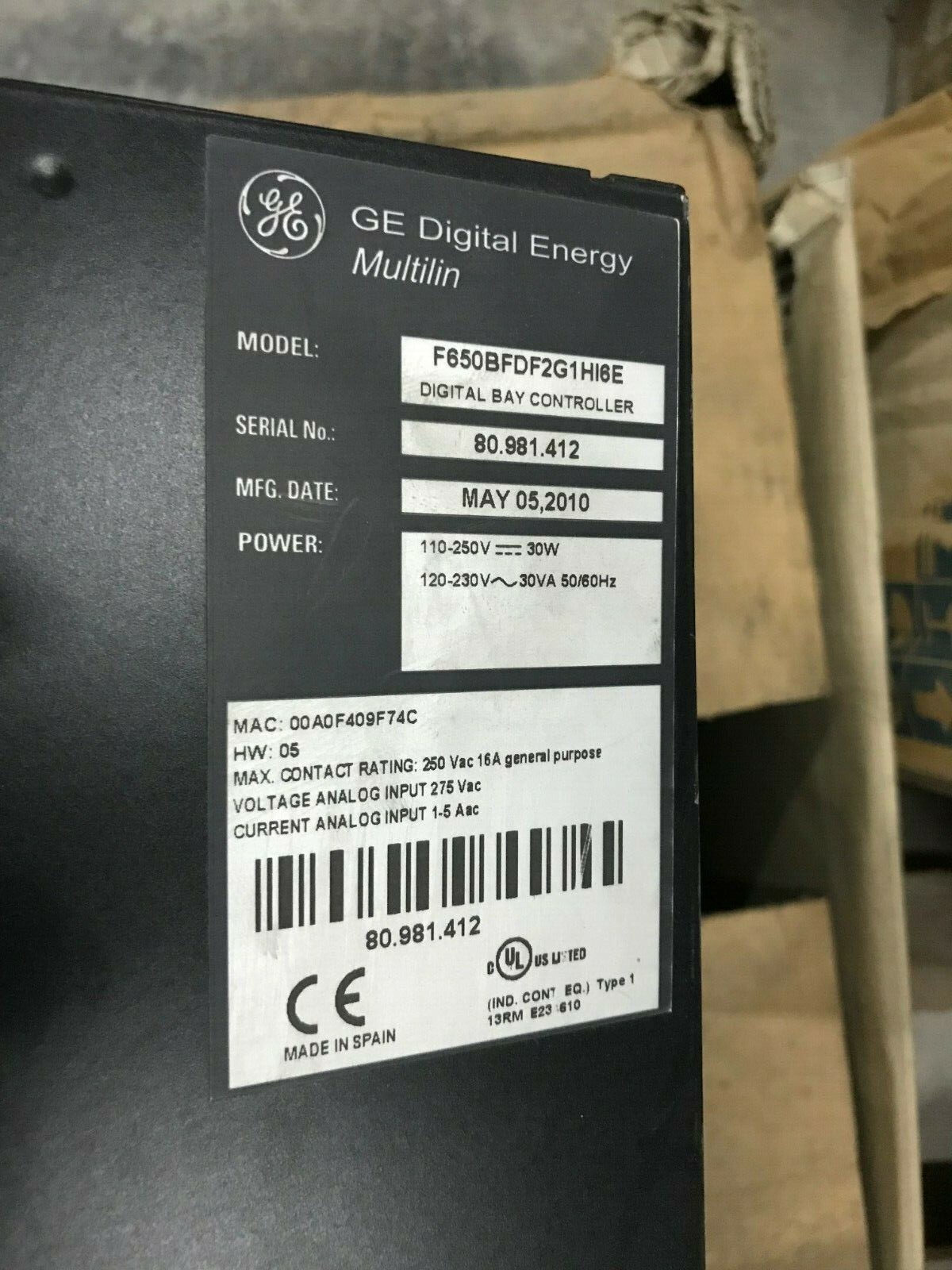 GE Multilin F650 Digital Bay Controller FMOD3-39 F650MXCF1G4HI6E Bay ...