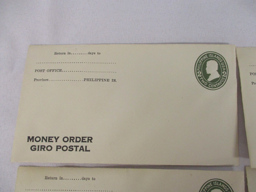 4 VINTAGE PHILIPPINE ISLANDS EMBOSSED 2 CENT STAMP MONEY ORDER ...