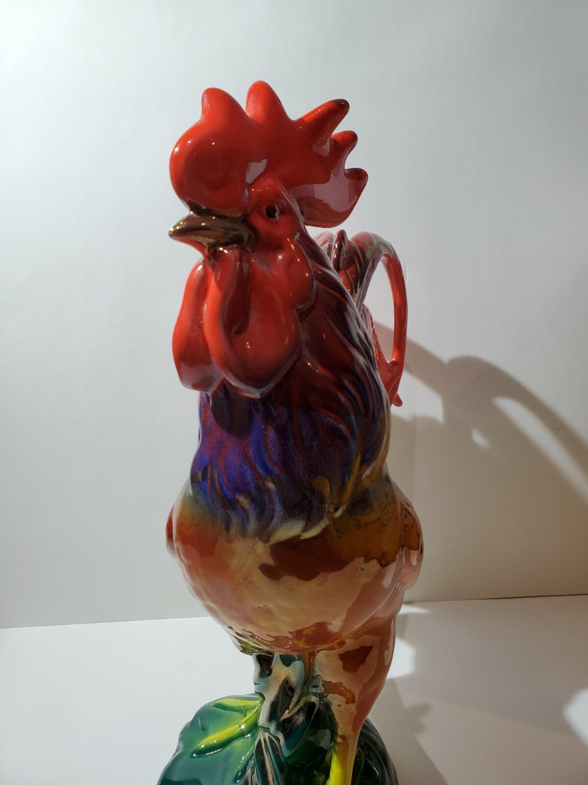Large Ceramic Glazed Hand Painted Red Rooster Statue Figurine 15" Tall ...