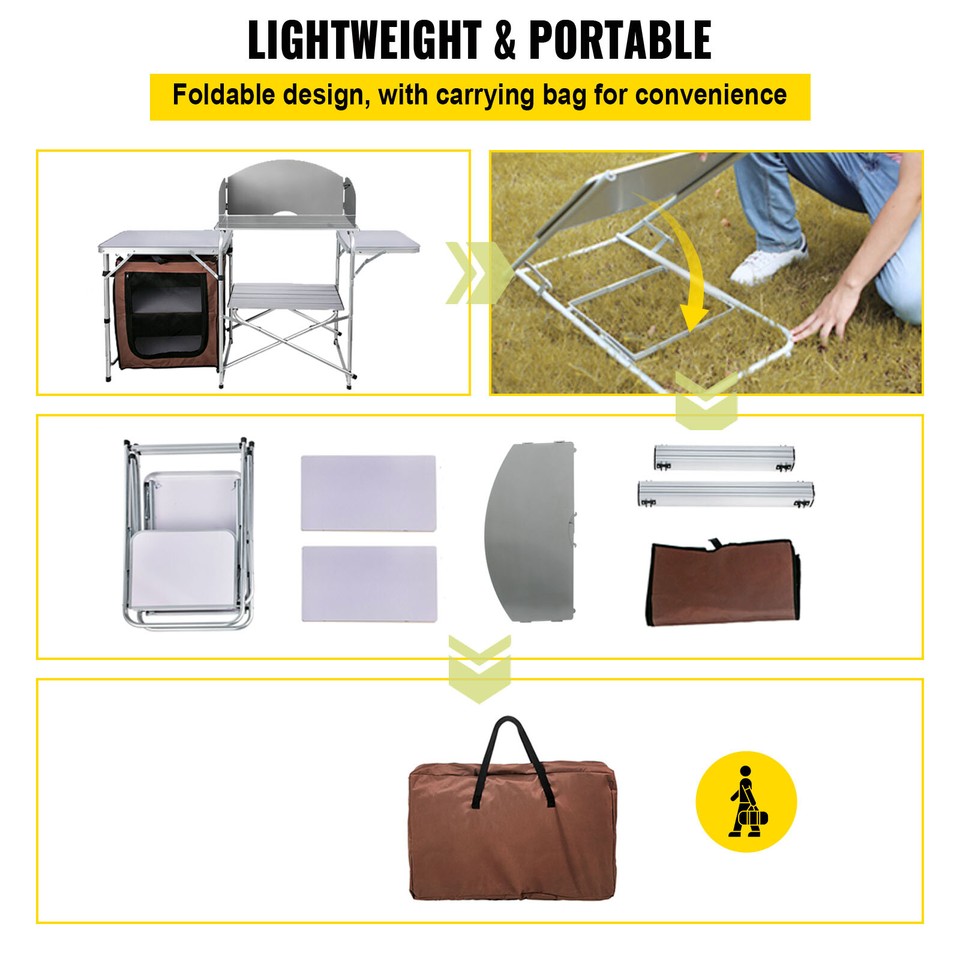 Camping Kitchen Table Picnic Cabinet Folding Cooking Storage Rack ...