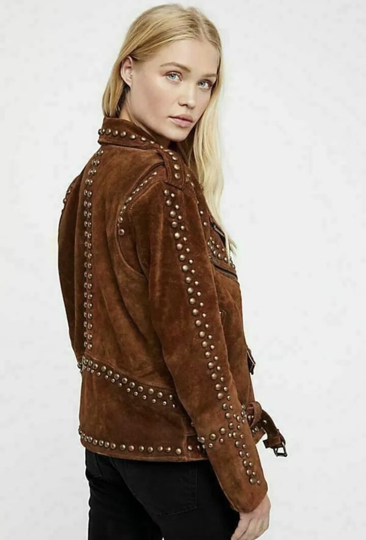 Women Traditional Western Native American Suede Leather Studded Fringed ...