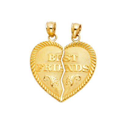 14k Yellow Gold Best Friends Heart Breakable Split Broken Charm Pendant ...