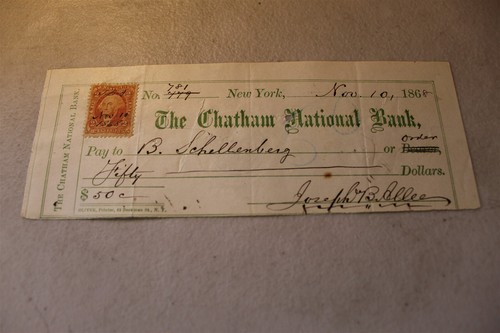 CHATHAM NATIONAL BANK NEW YORK . 1868 BANK CHECK | eBay