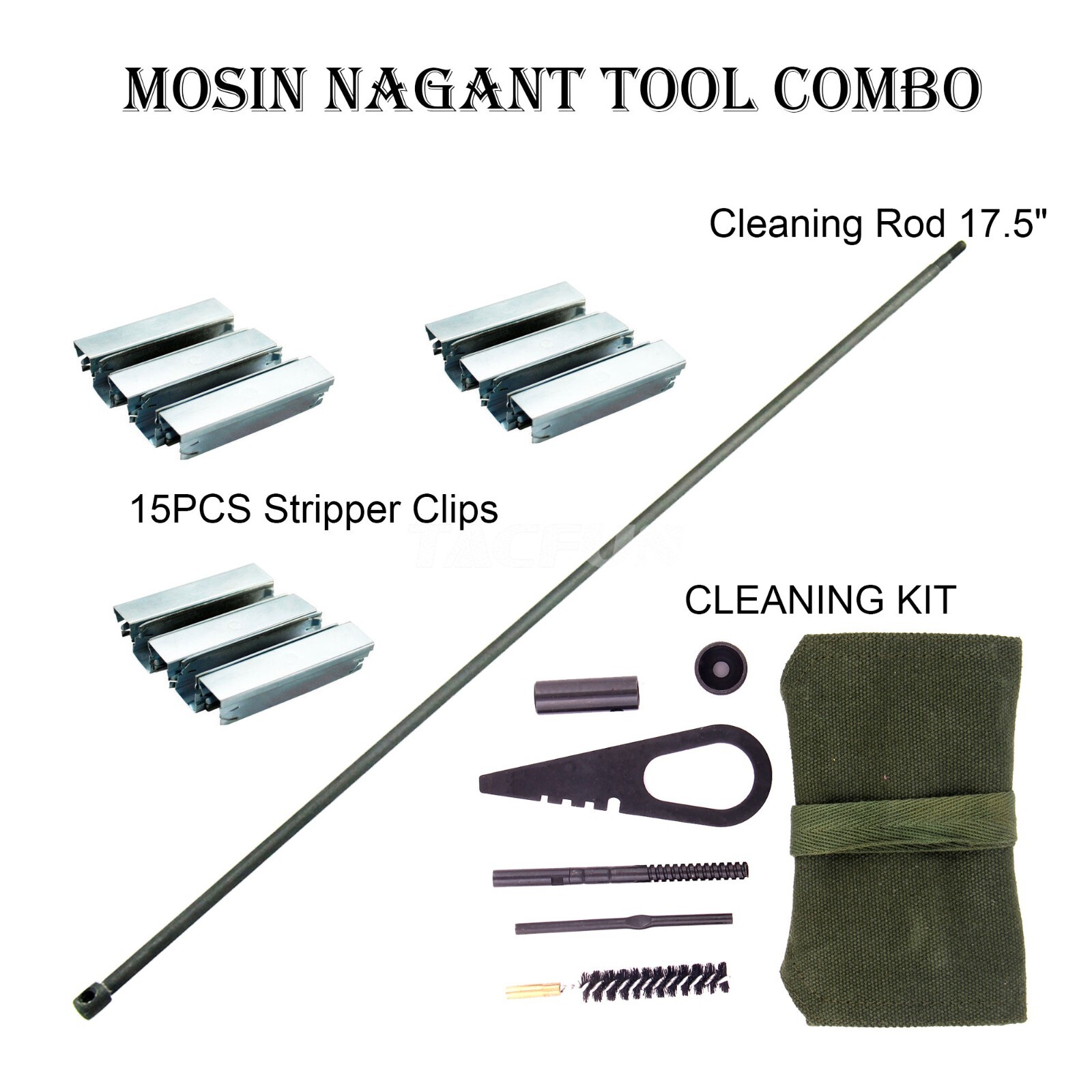 Mosin Nagant 17.5" Cleaning Rod + Cleaning Kit + 15PCS Stripper Clips ...