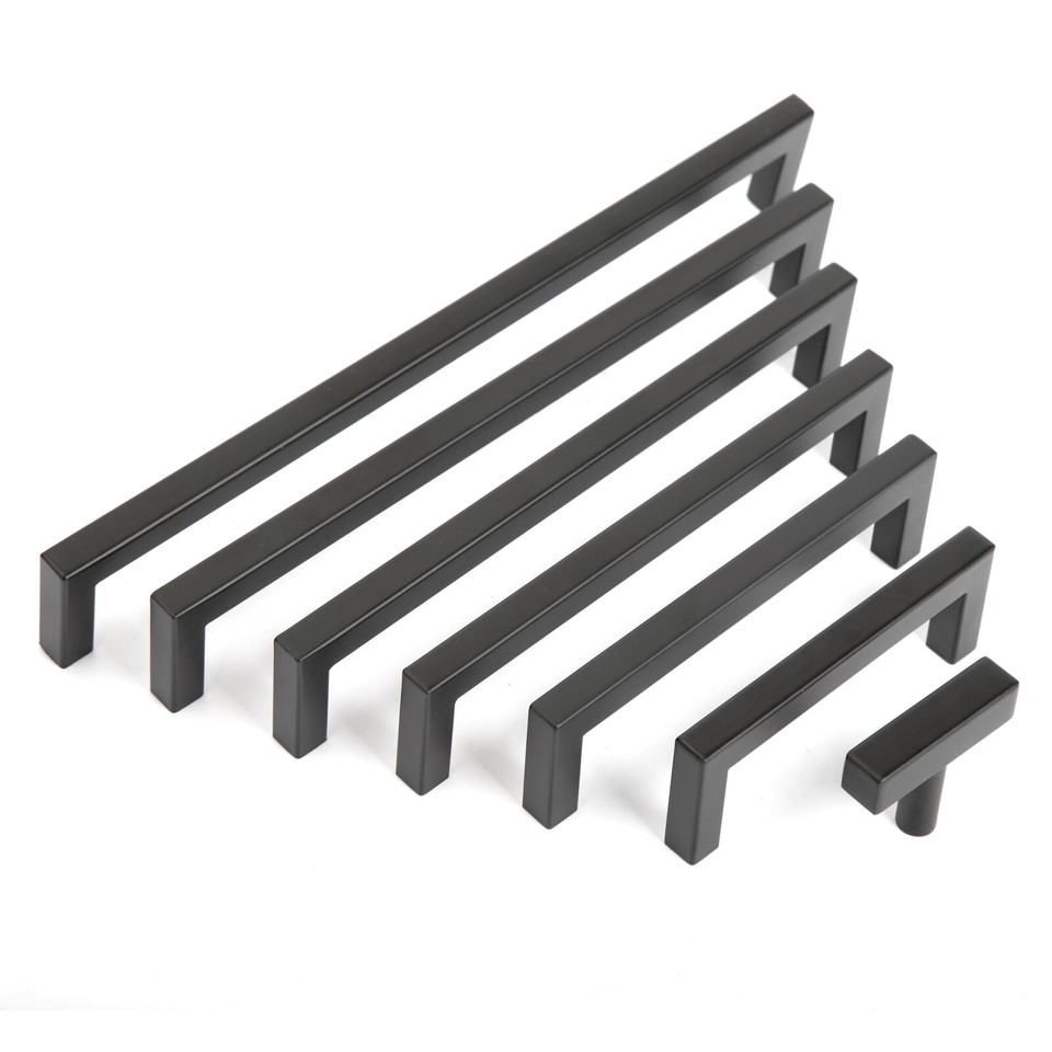10Pcs Stainless Steel Kitchen Square Cabinet Handles Matte Black Drawer ...