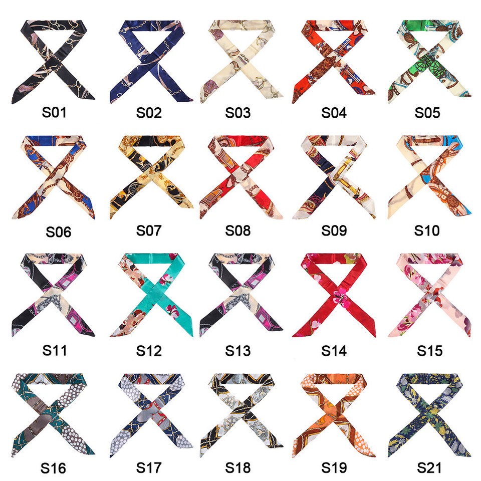 Ladies Neck Scarf Long Ribbon Wrap Tied Bag Handle Hair Wrist band ...