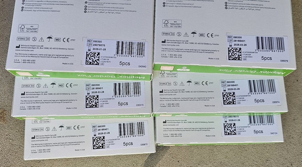 6 Boxes (30) Molnlycke Mepilex Border Flex 4" x 4" Silicone Foam ...