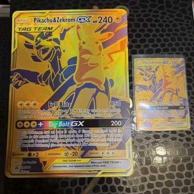 Pokemon Cards TCG Pikachu Zekrom GX Tag Team Gold Card And Jumbo Near ...