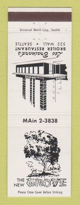 Matchbook Cover - New Grove Les Brainard's Restaurant Seattle WA | eBay