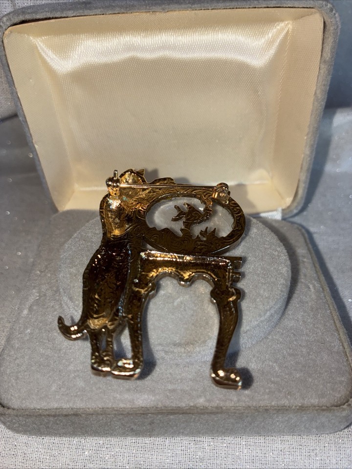 Cute Vintage Gold Tone Cat Grabbing Fish Bowl on Table Brooch | eBay