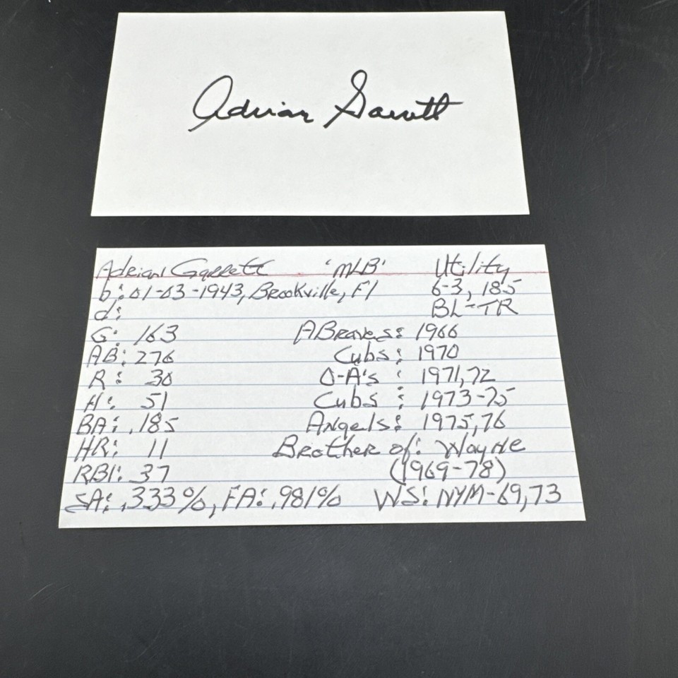 Adrian Garrett signed autograph auto 3x5 index card Baseball Player ...
