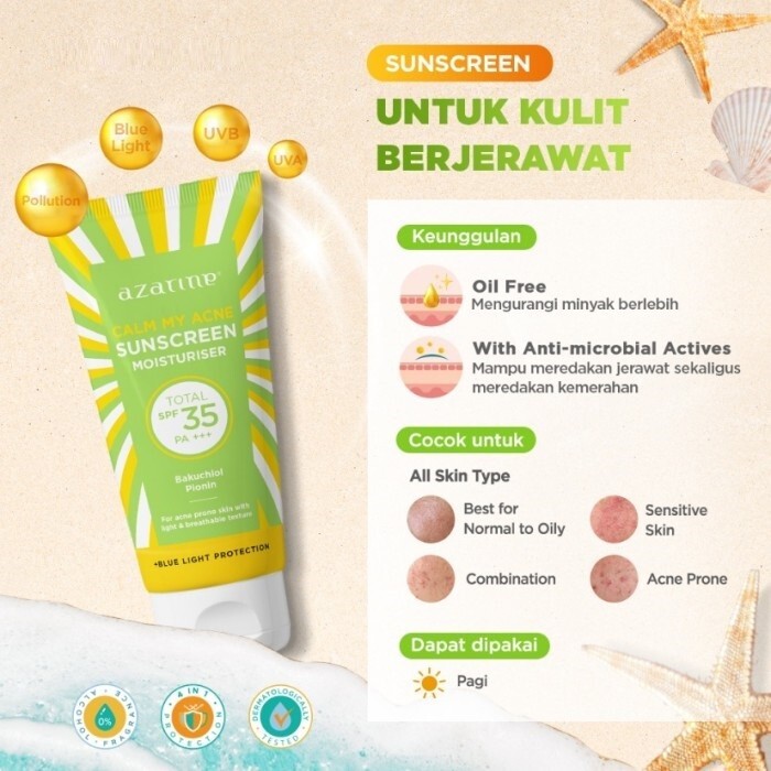 Azarine Calm My Acne Sunscreen Moisturiser SPF35 PA+++ 40ml US Free Tax ...