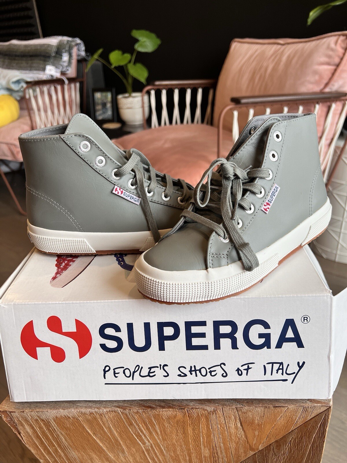 Superga High top Sneaker Gray Sage Sz 6 US Shoes Women Leather | eBay