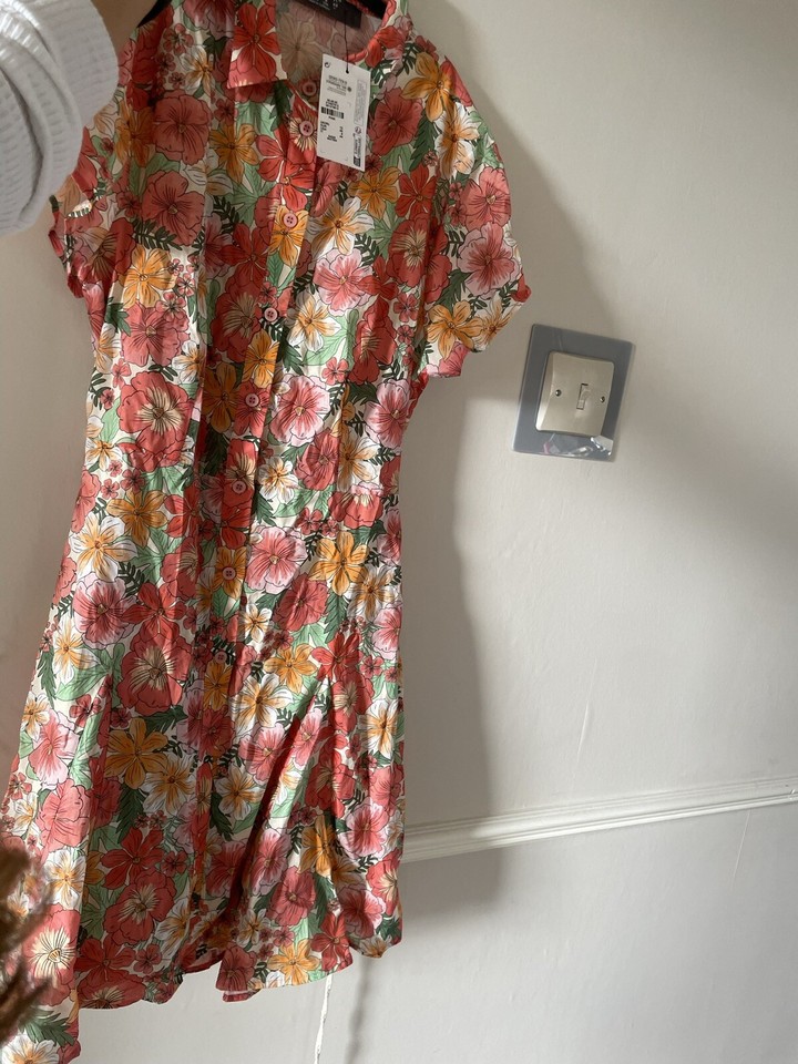 Primark floral Hibiscus Tropical Flowers shirt dress size 12 Button ...