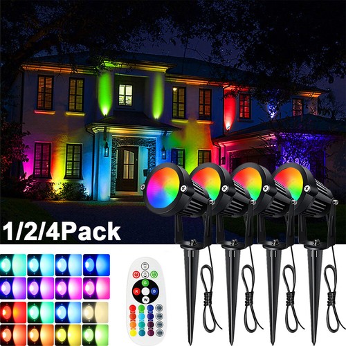 6W RGB LED Path Lights Remote Outdoor Garden Landscape Spike Lamp ...