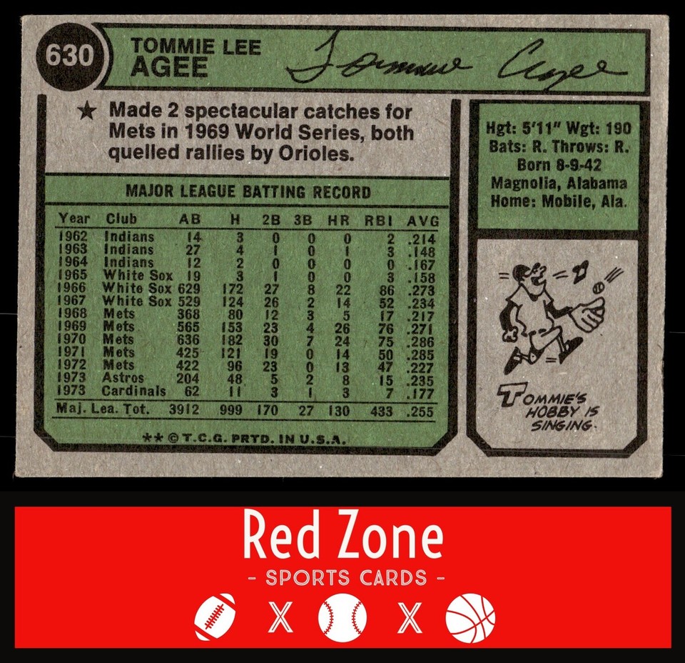1974 Topps - #630 Tommie Agee EX | eBay