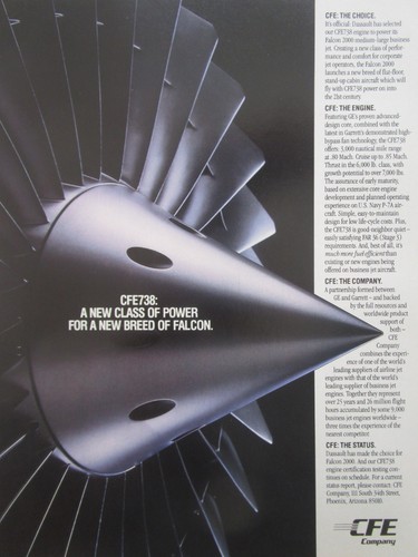 1990-92 PUB CFE GARRETT GENERAL ELECTRIC CFE738 ENGINE FALCON 2000 ...