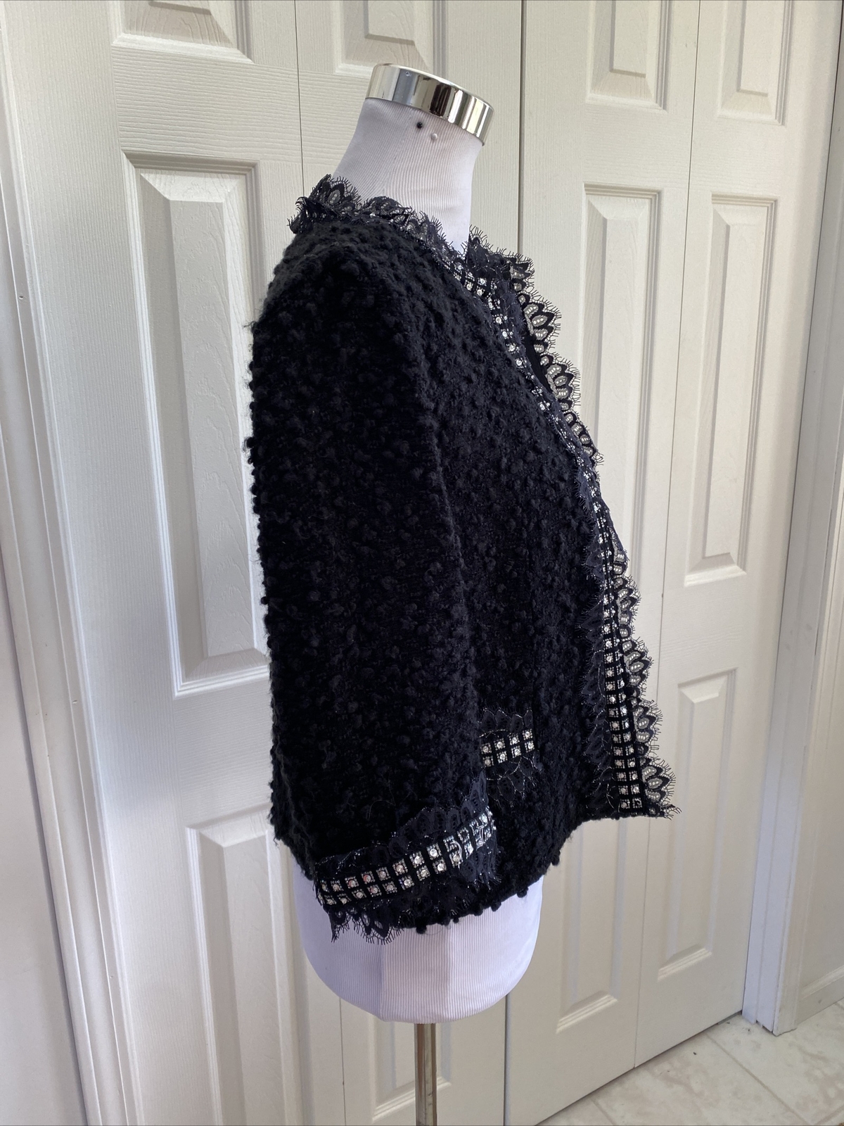 Joseph Ribkoff Black Wool Blend Knobby Eyelash Lace Rhinestone Open ...