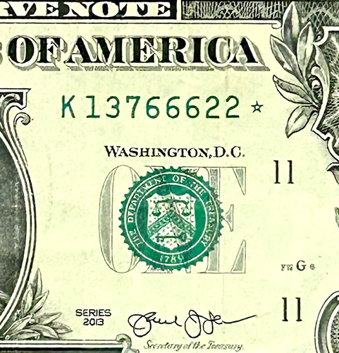 Fancy Serial Number Star Note ~ $1 One Dollar Bill ~ (13766622*) | eBay