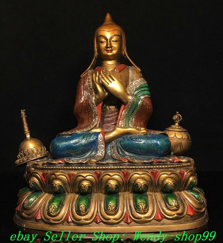 13" Old Tibet Copper Gilt Painting Je Tsongkhapa Tsong-Kha-Pa Lama ...