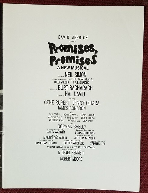PROMISES, PROMISES 1971 GENE RUPERT, JENNY OHARA THEATRE PLAY PROGRAM ...