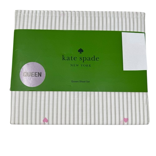 Kate Spade New York QUEEN Bed Sheet Set Cotton Percale Gray Stripe ...