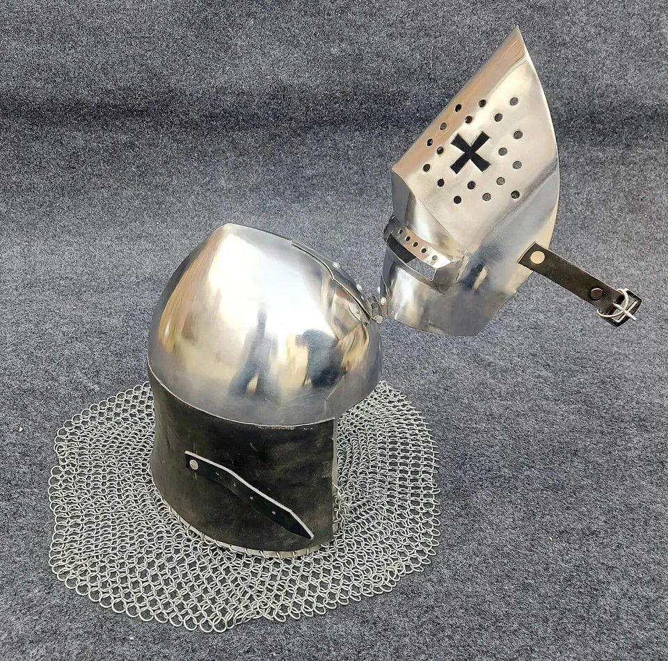 German Bascinet Klappvisor Helmet – Medieval Knight LARP Armor Cosplay ...