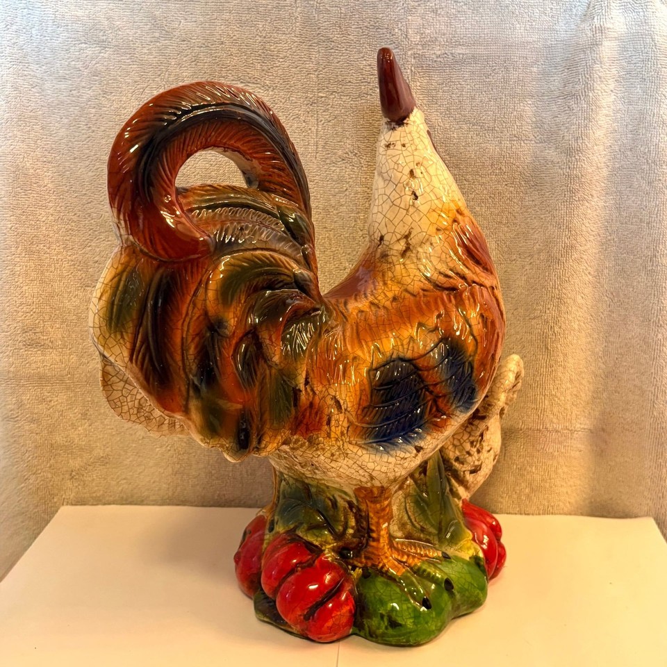 Vintage Hand Painted Ceramic Rooster with Hen Figurine | eBay