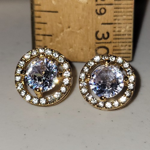 Earrings Gold Light Blue Round Rhinestone Pierced Post Sm Rhinestones ...