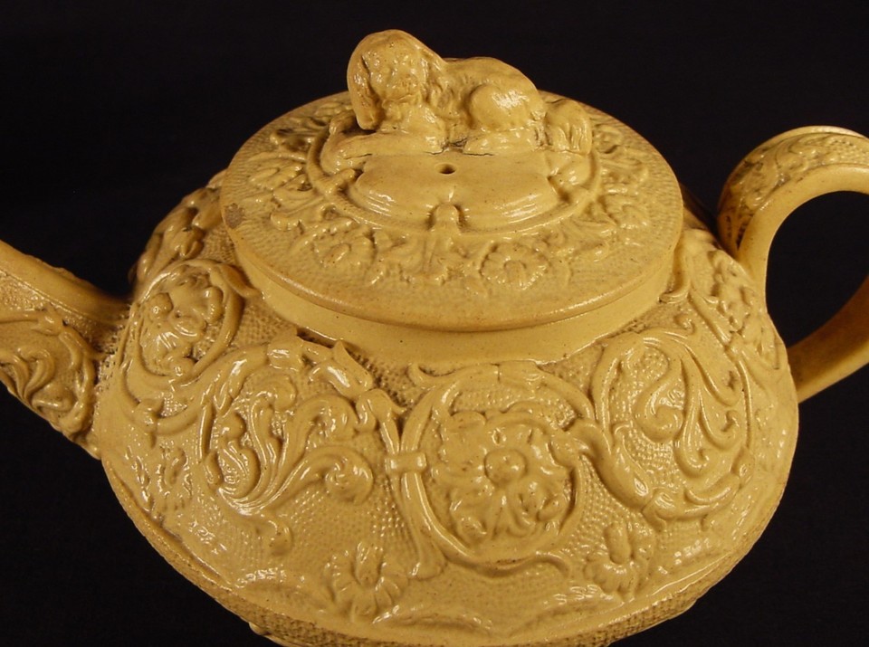 RARE 1820s MINI WEDGWOOD FLORAL TEAPOT with DOG FINIAL LID YELLOW WARE ...