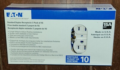 10 Pack EATON 15 AMP Standard Duplex Receptacle -WHITE- #270W-10-LW | eBay